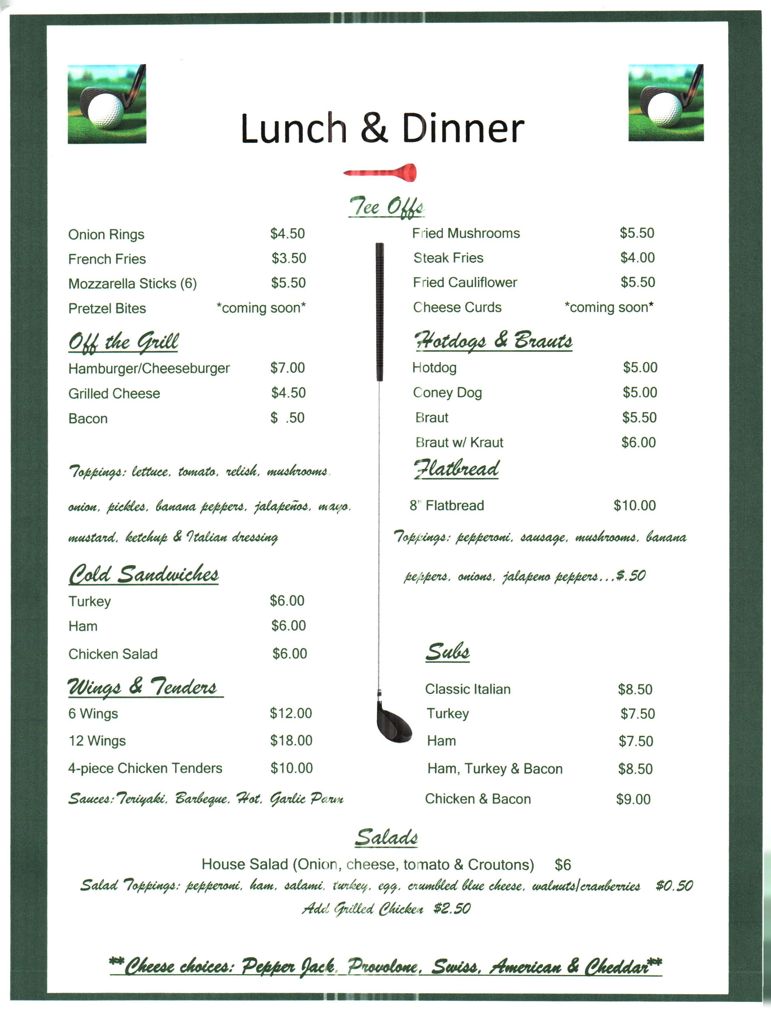Lunch-Dinner Menu - Timberview Golf Club